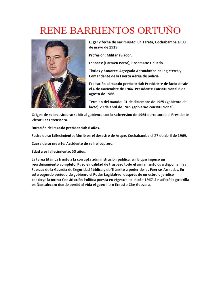 Rene Barrientos Ortuño | PDF | Bolivia | Gobierno