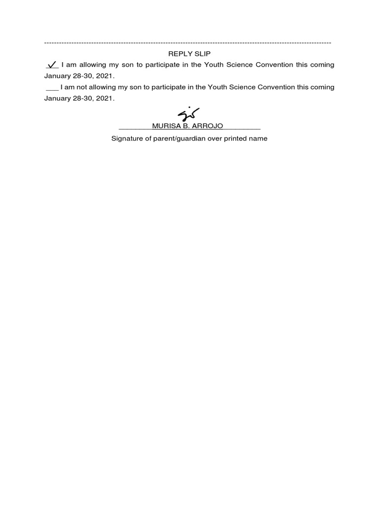 Mr. and Mrs. Arrojo's Reply Slip | PDF