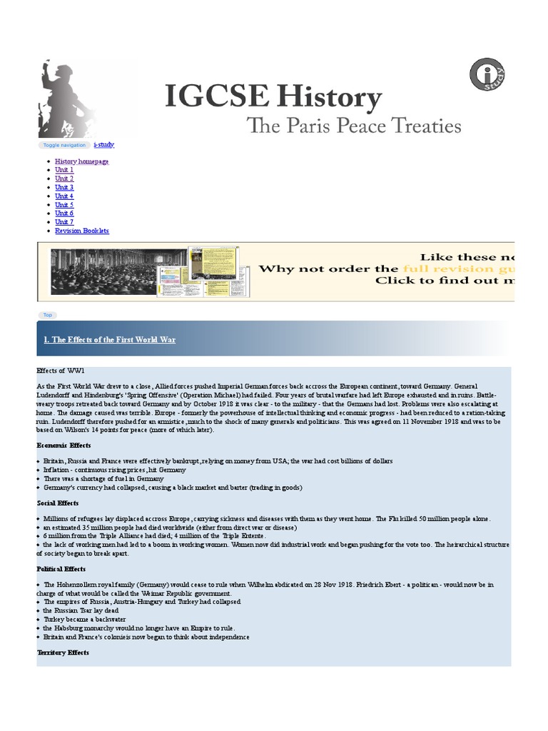 IGCSE History Paris Peace Treaties and Treaty of Versailles | PDF ...