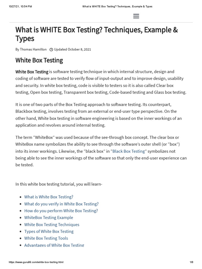 88what Is WHITE Box Testing - Techniques, Example & Types | PDF ...