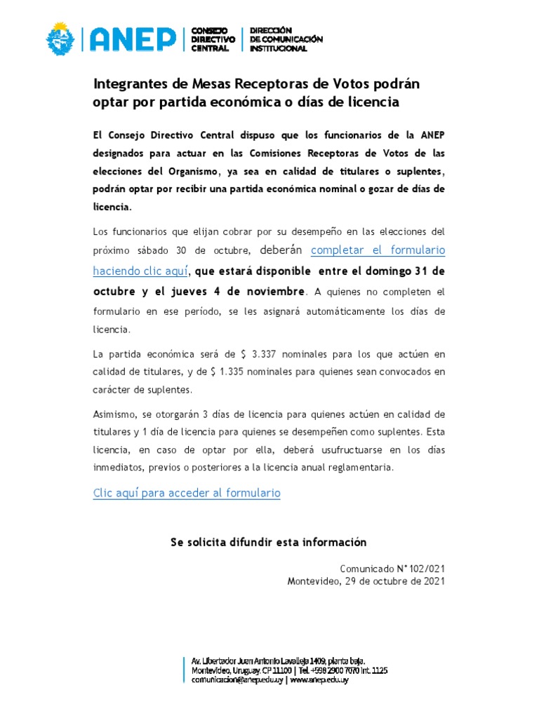 COMUNICADO #102-021 Elecciones ANEP | PDF