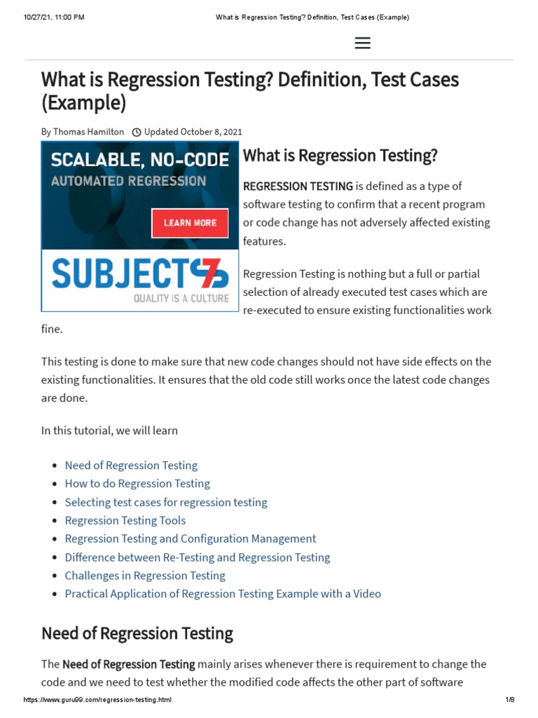 An In-Depth Guide to Regression Testing: Definition, Test Case ...