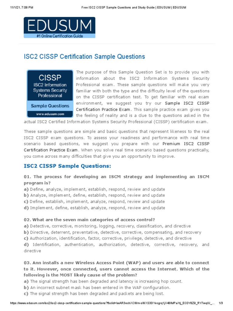 Free ISC2 CISSP Sample Questions and Study Guide - EDUSUM - EDUSUM ...