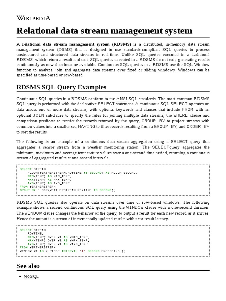 Relational Data Stream Management System | PDF | Data Management | Software Engineering