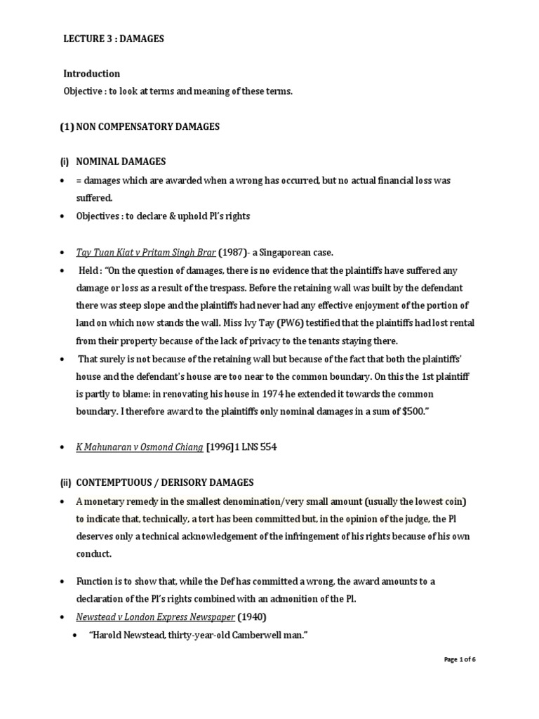 Notes 3 Types of Damages | PDF | Damages | Punitive Damages