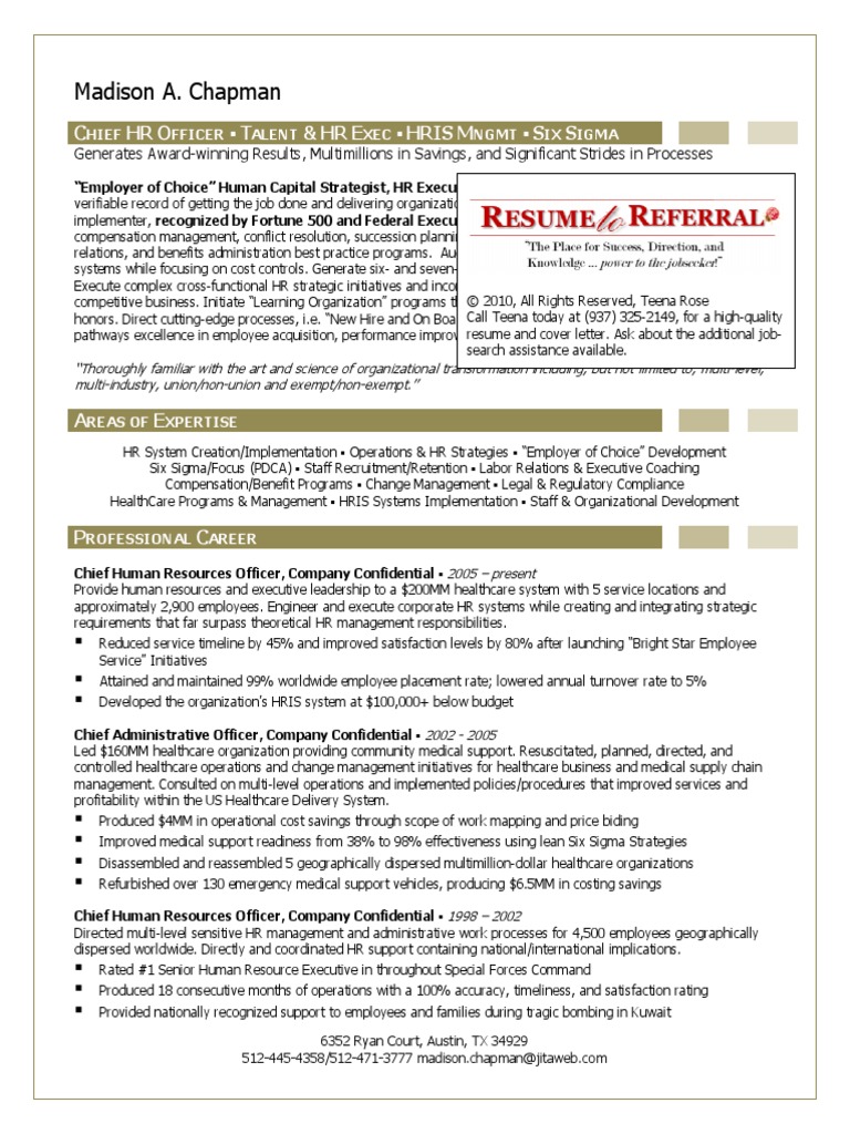 Chief HR Officer Sample Resume | PDF | Employment | Human Resources