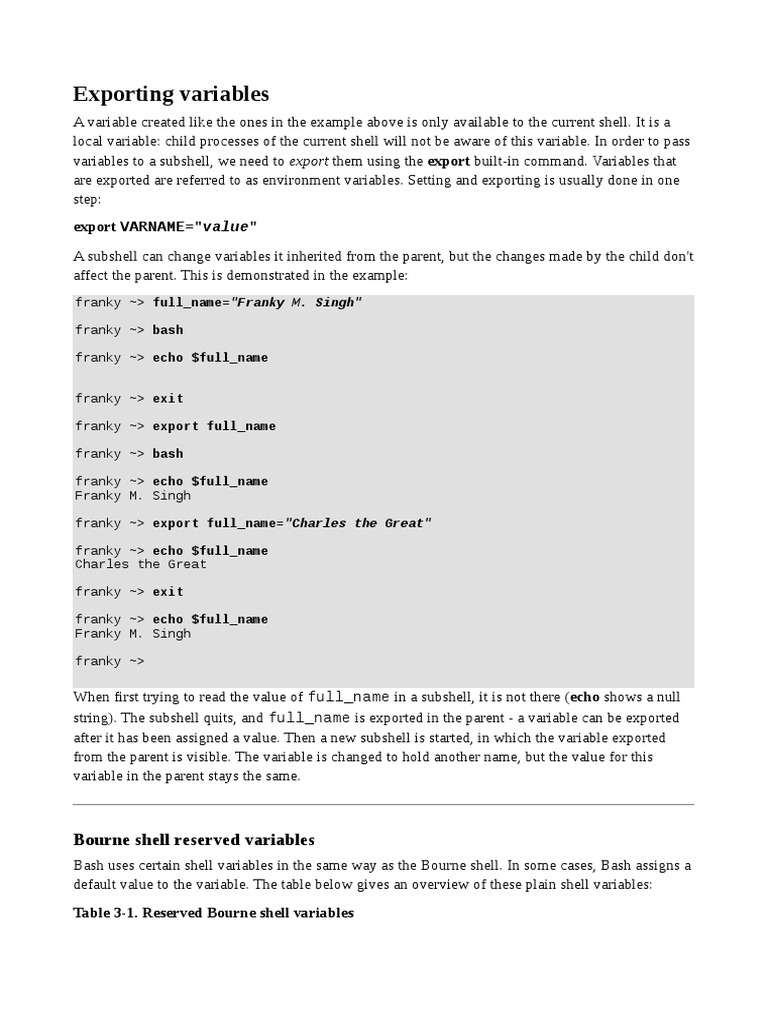 Exporting Variables: Export VARNAME "Value" | PDF | Parameter (Computer ...