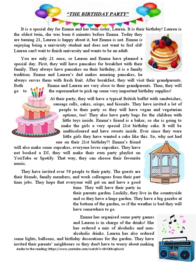 The Birthday Party - Reading Task A2 | PDF