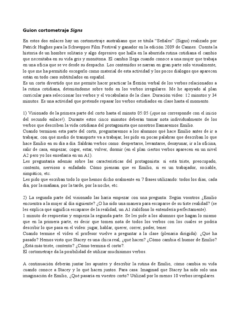 Guion Cortometraje Signs | PDF
