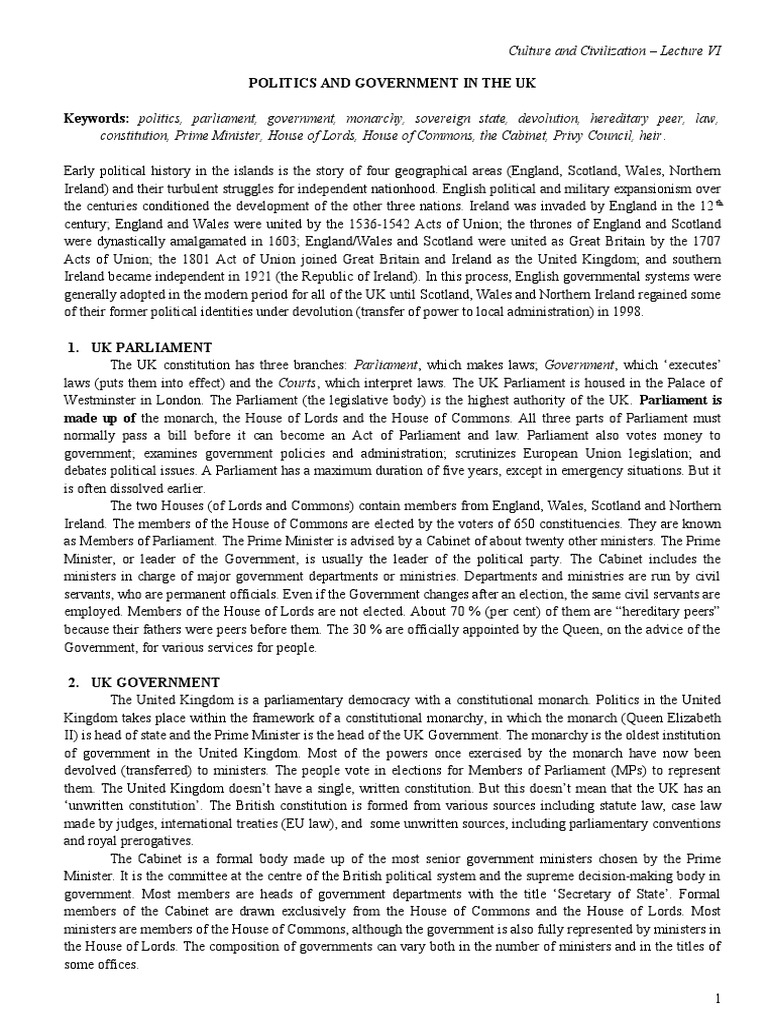 Politics and Government in The Uk | PDF | United Kingdom | Elizabeth Ii