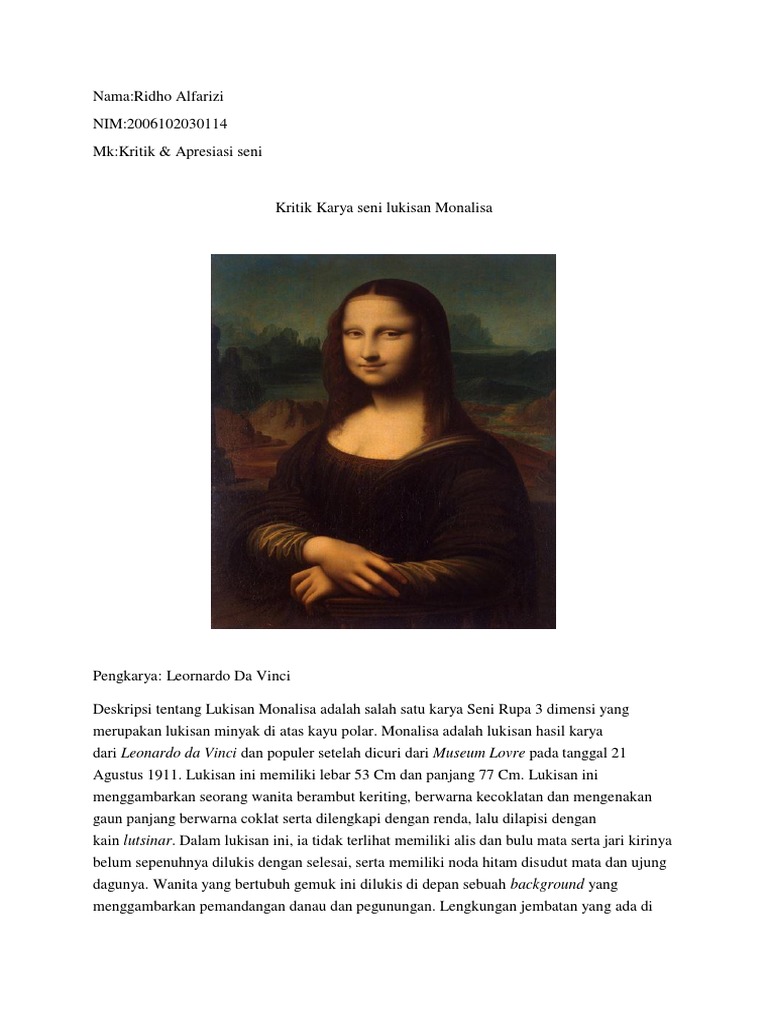 Ridho Alfarizi - 2006102030114 - Kritik Lukisan Monalisa | PDF