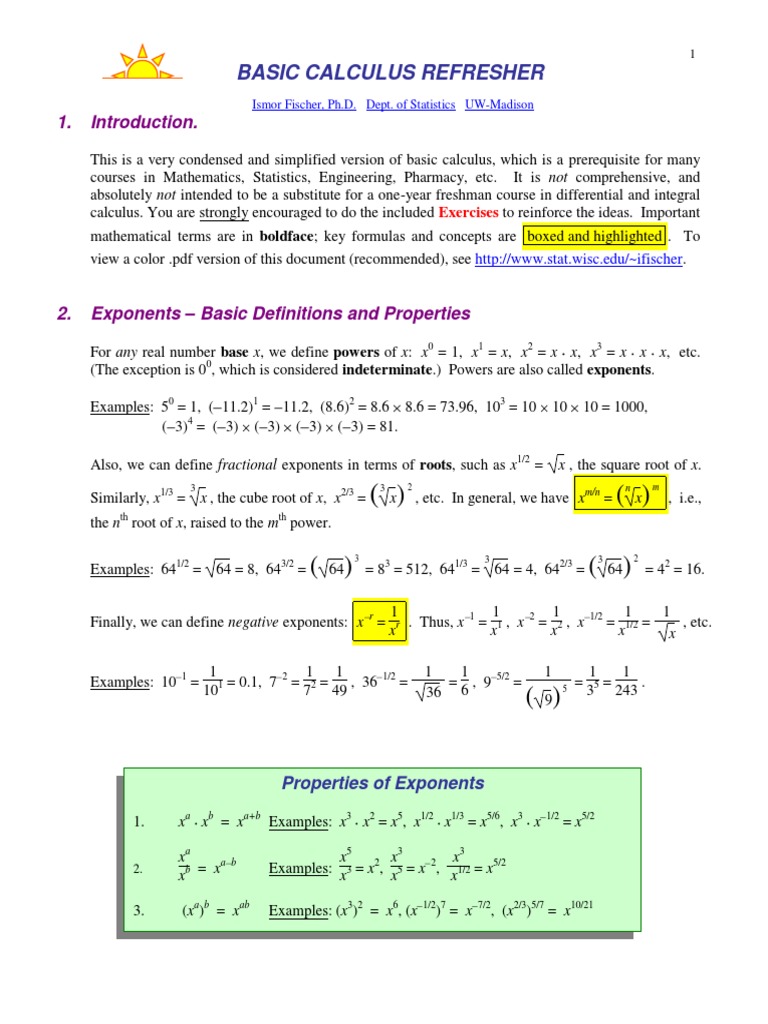 Basic Calculus Refresher: Exercises | PDF | Derivative | Exponential Function