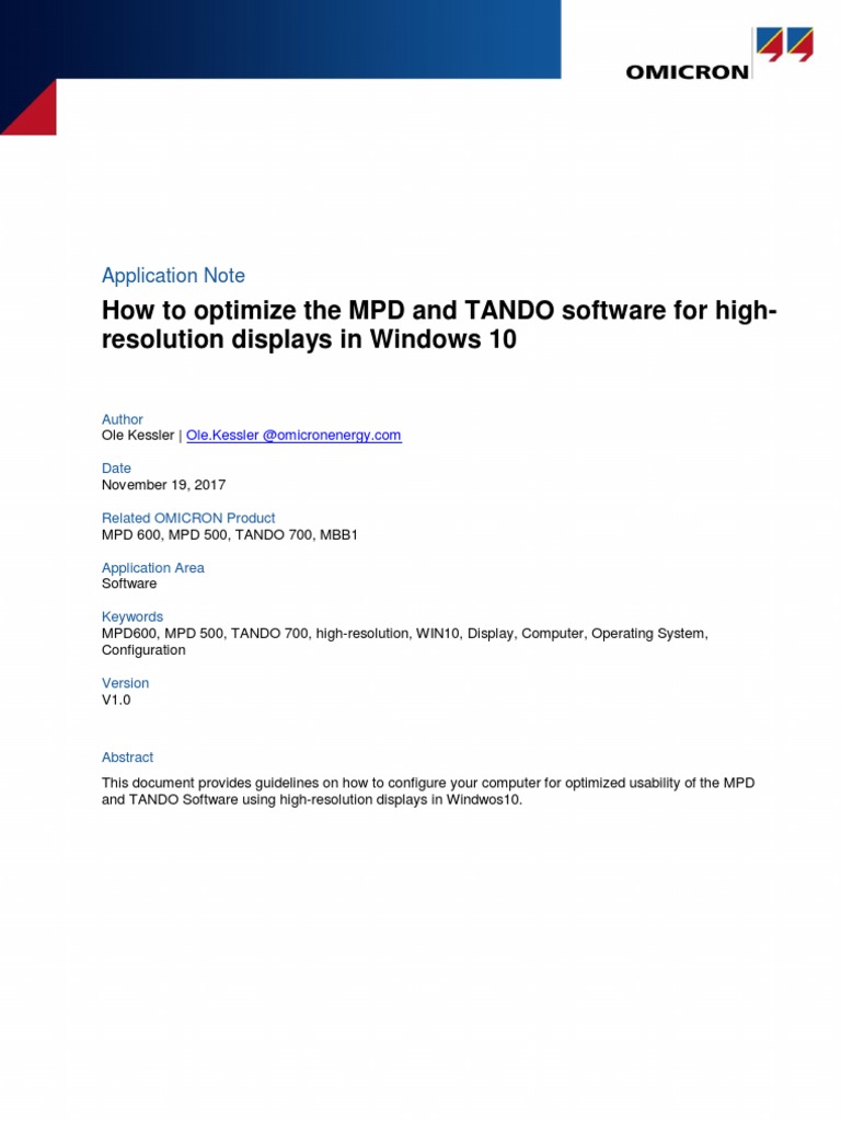 MPD 600-TANDO 700-AppNote-Optimization High-Resolution Displays WIN10 ...
