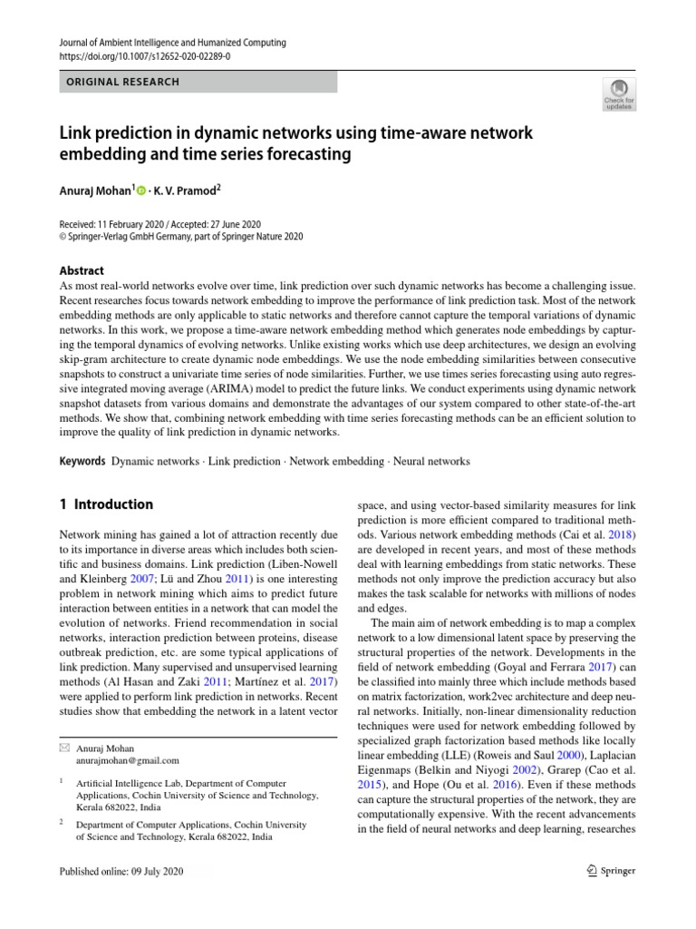 7 Link Prediction In Dynamic Networks Using Time Aware Network Embedding And Time Series