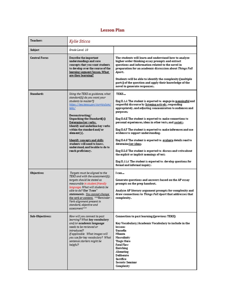 Tfa Socratic Seminar Lesson Plan | PDF | Teachers | Lesson Plan