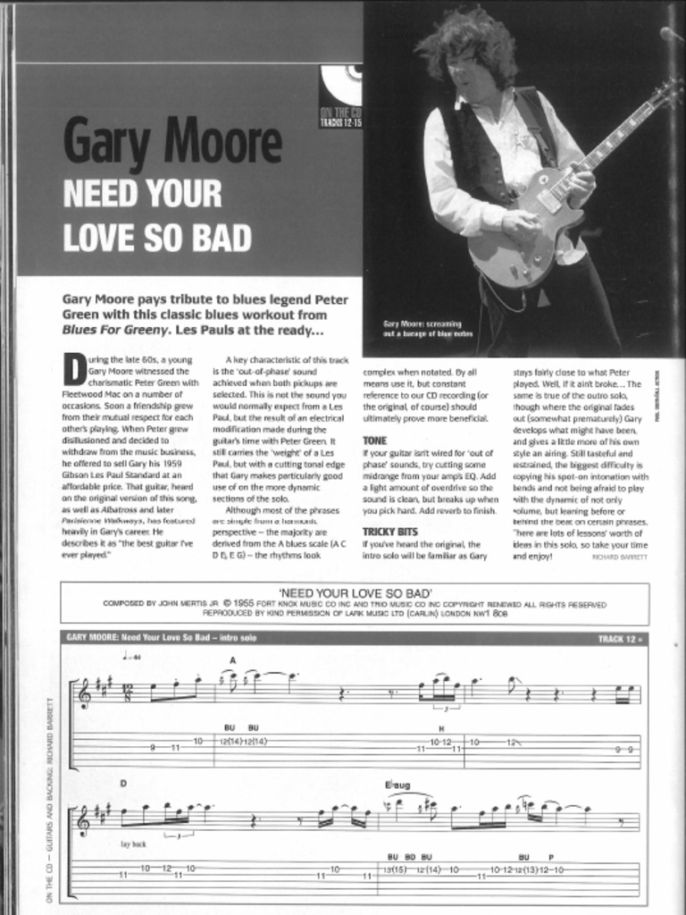 Need Your Love So Bad Gary Moore TG Apr 02 | PDF