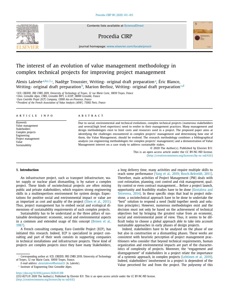 10 1016@j Procir 2020 01 108 | PDF | Project Management | Sustainability