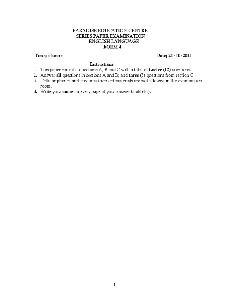 F4-English-Series Paper 21.10.2021 | PDF | English Language | Linguistics
