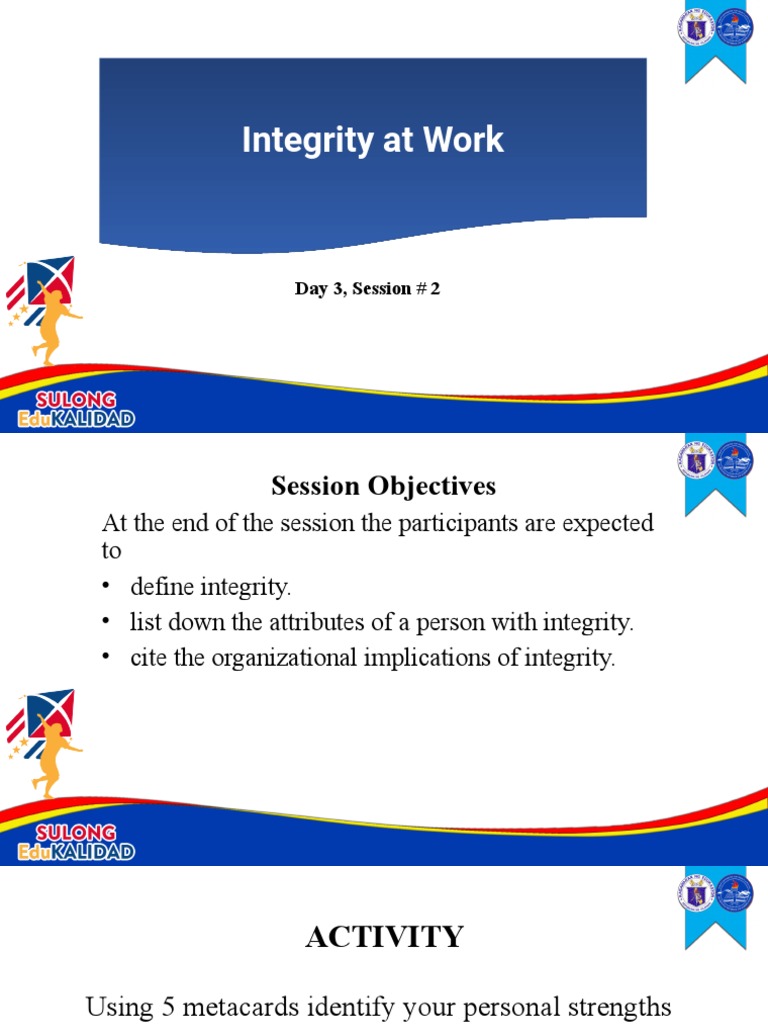 Session 02 Integrity at Work | PDF | Integrity | Leadership