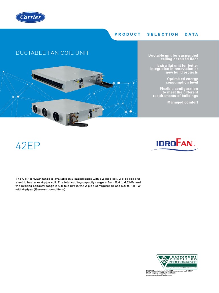 Ductable Fan Coil Unit: Product Selection Data | PDF | Valve | Electric ...