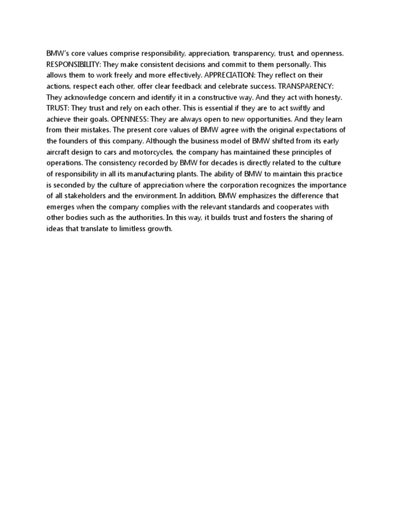 BMW's Commitment to its Founding Core Values of Responsibility ...