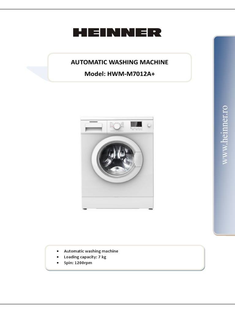 Heinner HWM-M7012A Washing Machine | PDF | Ac Power Plugs And Sockets ...
