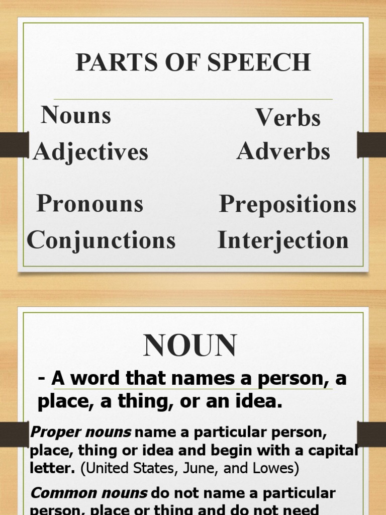 Parts of Speech Verbs Pronouns Nouns Adverbs Adjectives | PDF | Adverb ...