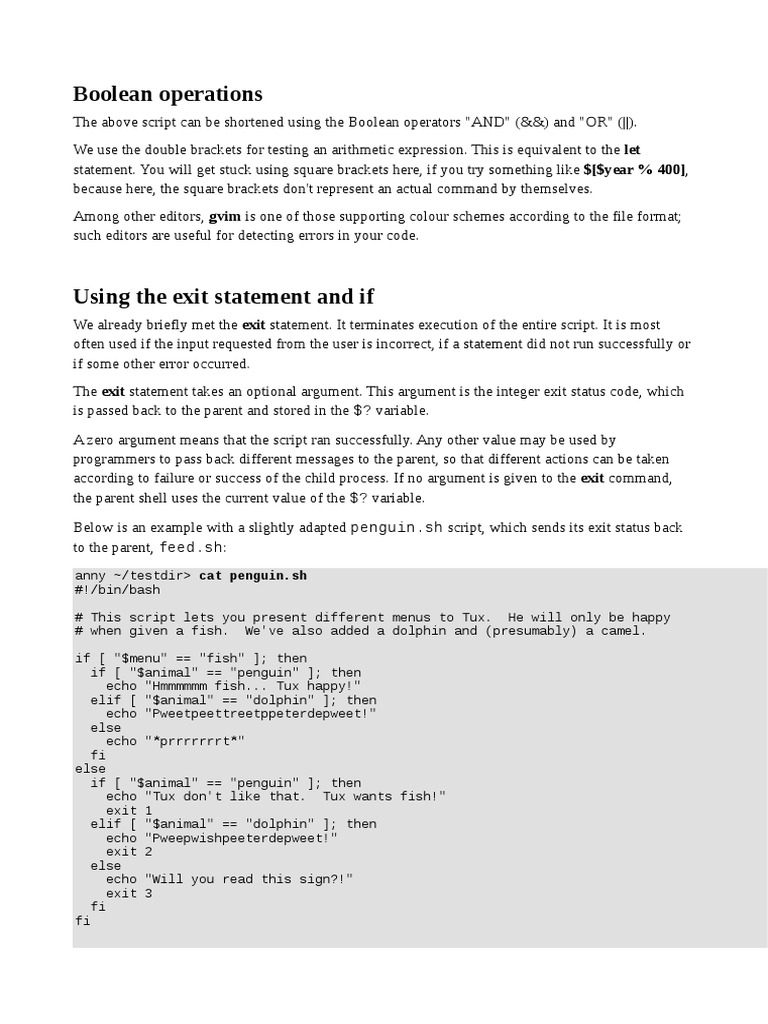 Bash Scripting: Boolean Ops & Exit Codes | PDF | Parameter (Computer Programming) | Boolean Data ...