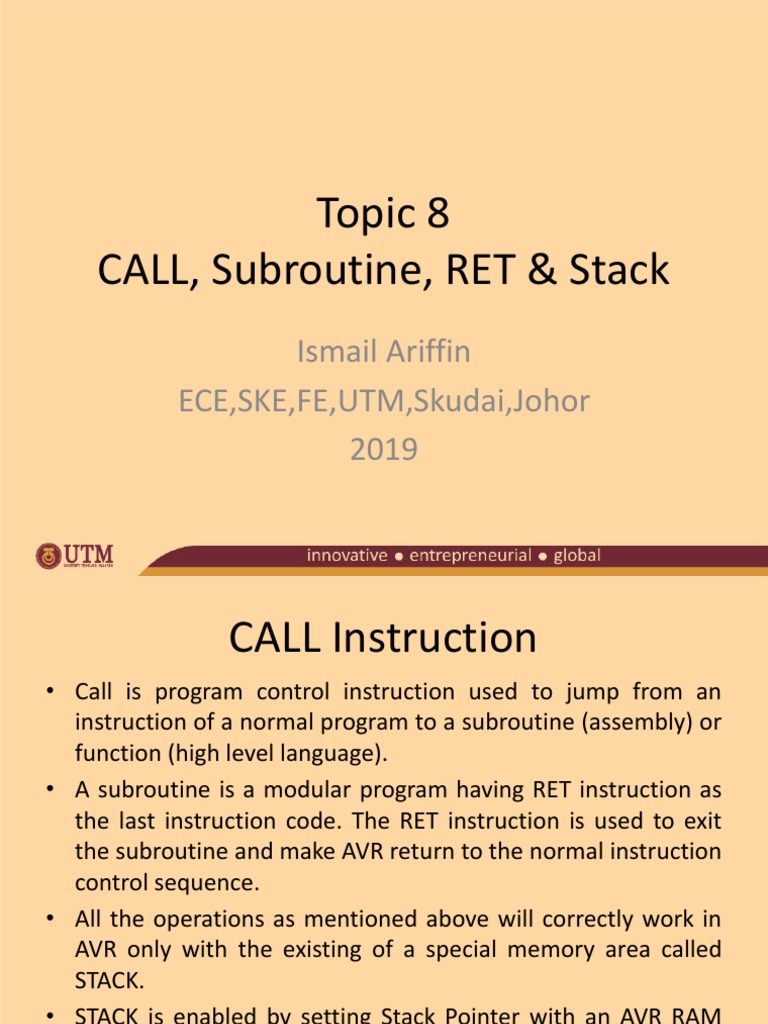 Topic 8 Call, Stack & Subroutine (ISMAIL - SKE - 2019) | PDF ...