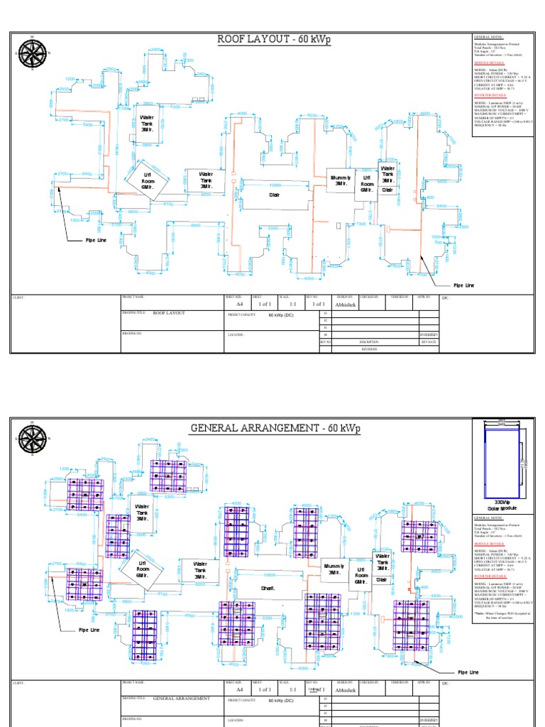 Roof Layout - 60 KWP: Water Tank 3Mtr | PDF | Electronics | Electricity