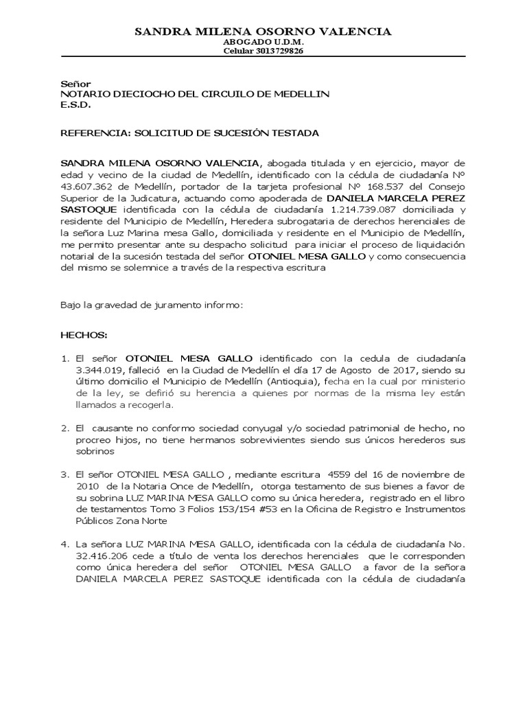 Sucesion Testada | PDF | Herencia | Voluntad y testamento
