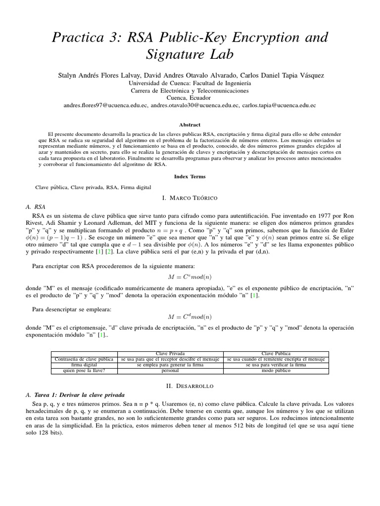 Practica 3 Rsa Pdf Clave Criptografía Criptografía De Clave Pública