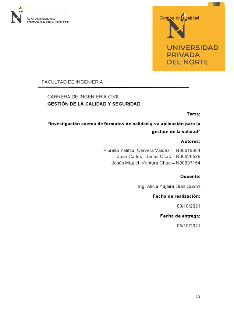 INFORME - Formatos de Calidad | PDF | Calidad (comercial) | Gestión de ...