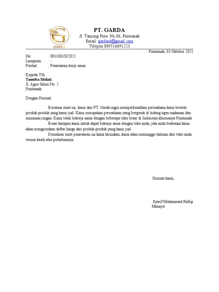 Surat Penawaran Kerjasama 3 Okt | PDF