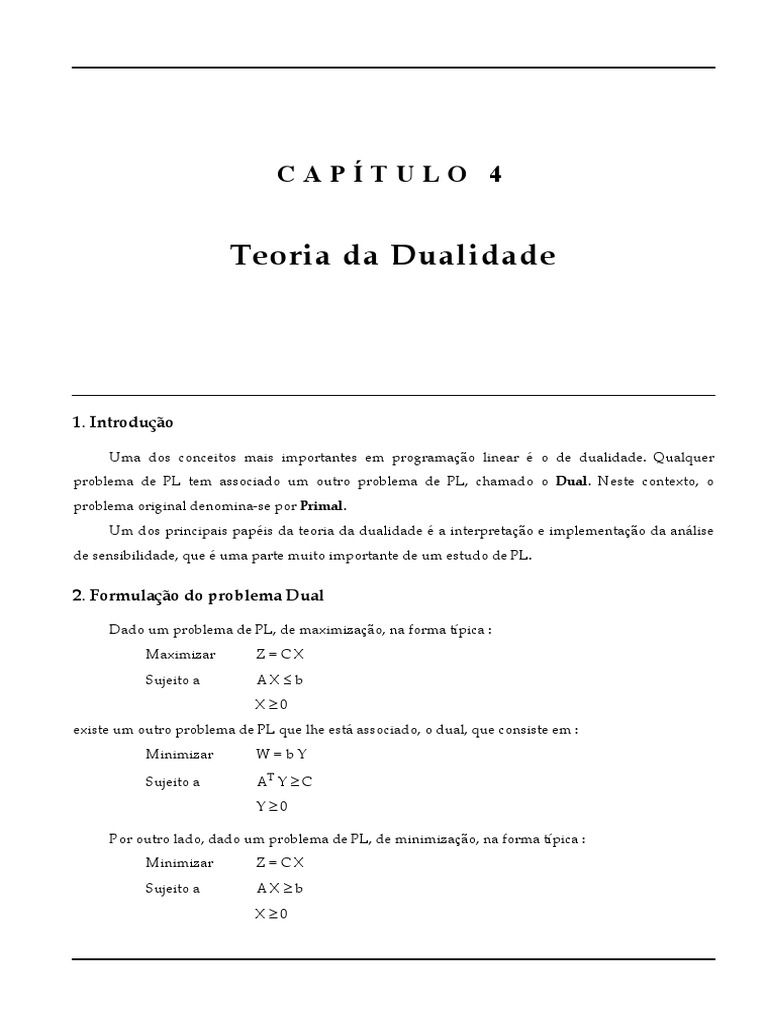 CAPÍTULO 4. Teoria da Dualidade | PDF | Programação linear | Relações ...