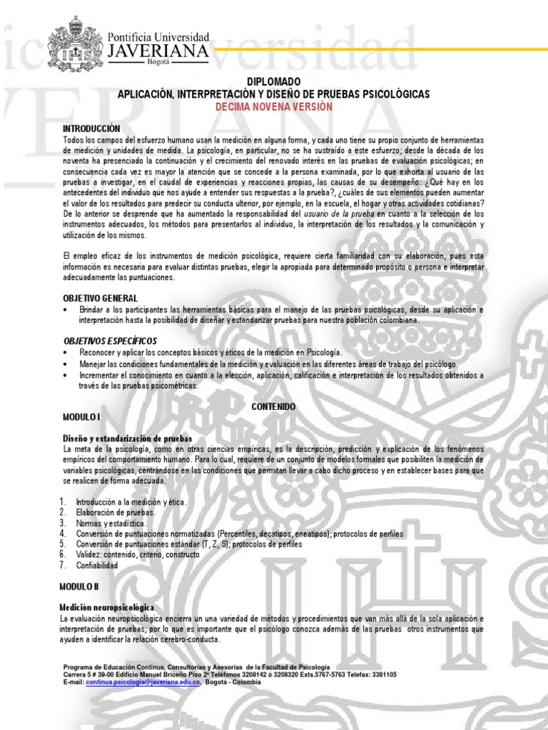 Diplomado en Aplicaci - N, Interpretaci - N y Diseño de Pruebas Psicol - Gicas 2014 - I | PDF ...