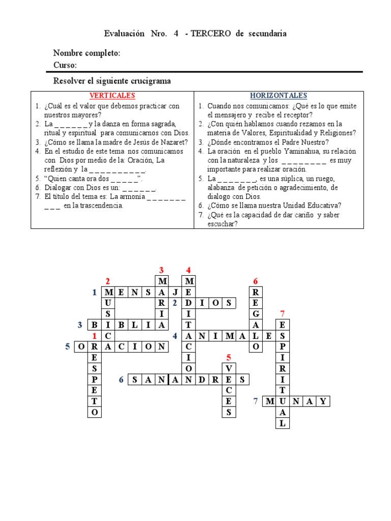 Crucigrama 3ro. Sec. | PDF | Oración | Comportamiento religioso y ...