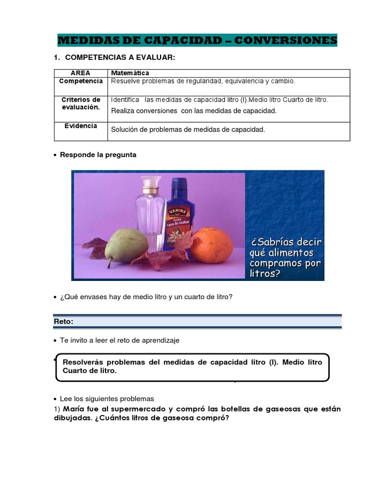 Medidas de Capacidad | PDF | Litro | Cognición