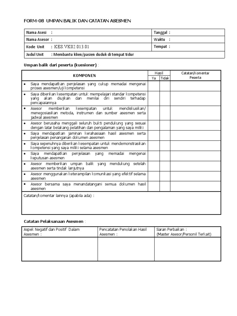 FORM - 08 Umpan Balik Asesmen | PDF