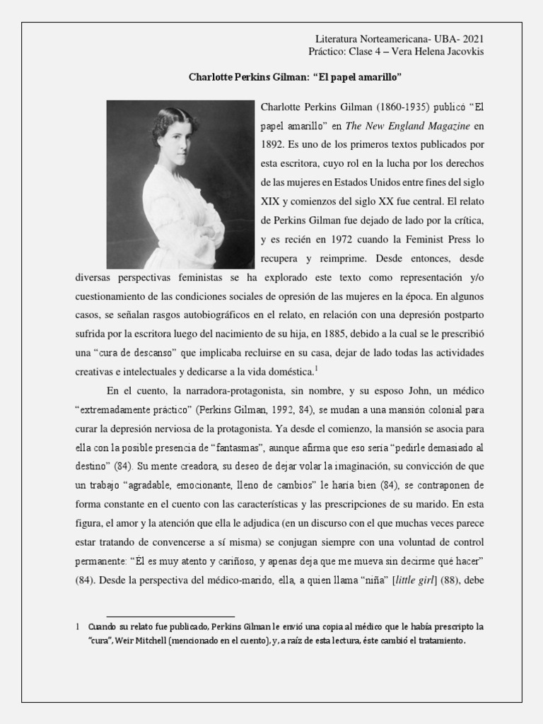Análisis de "El papel amarillo" de Gilman | PDF | Charlotte Perkins Gilman