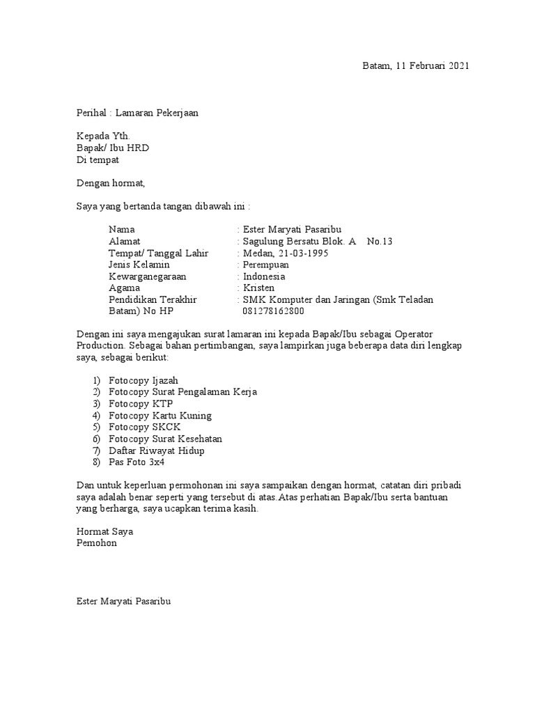 Surat Lamaran Kerja - Compressed-Dikonversi | PDF
