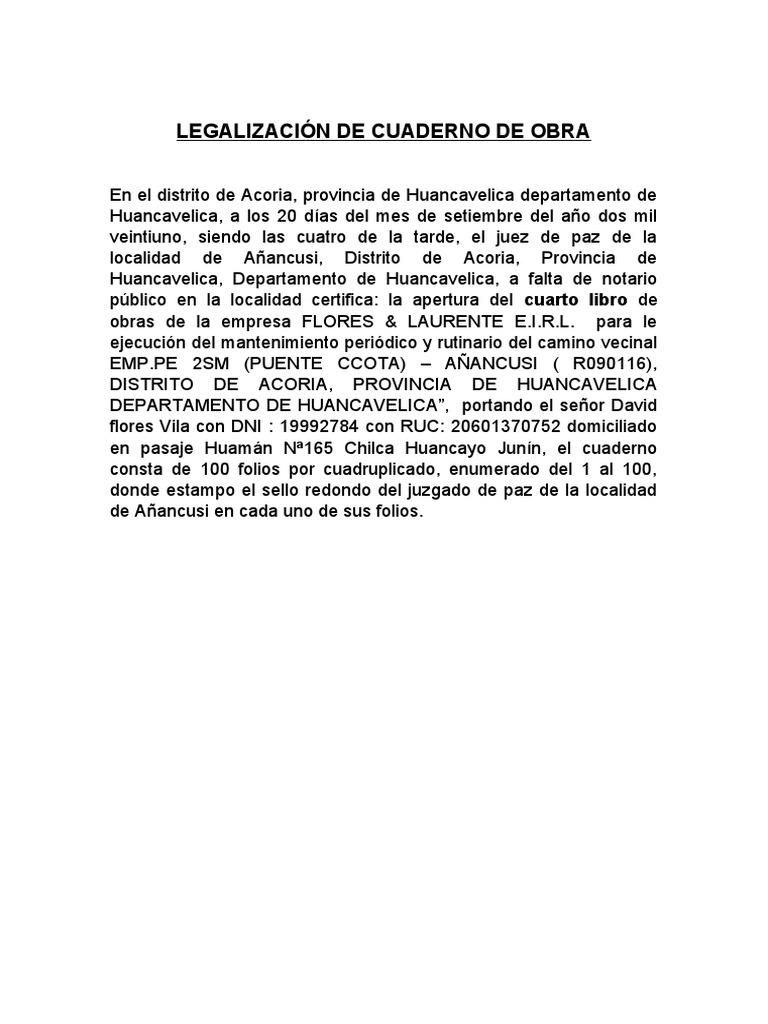 Legalización de Cuaderno de Obra | PDF