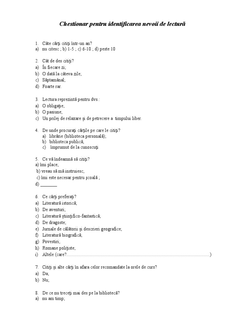 Chestionar Elevi | PDF