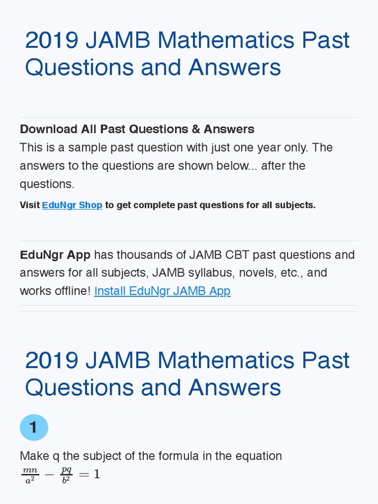 JAMB Mathematics Past Questions - CLASSROOM | PDF | Area | Rectangle