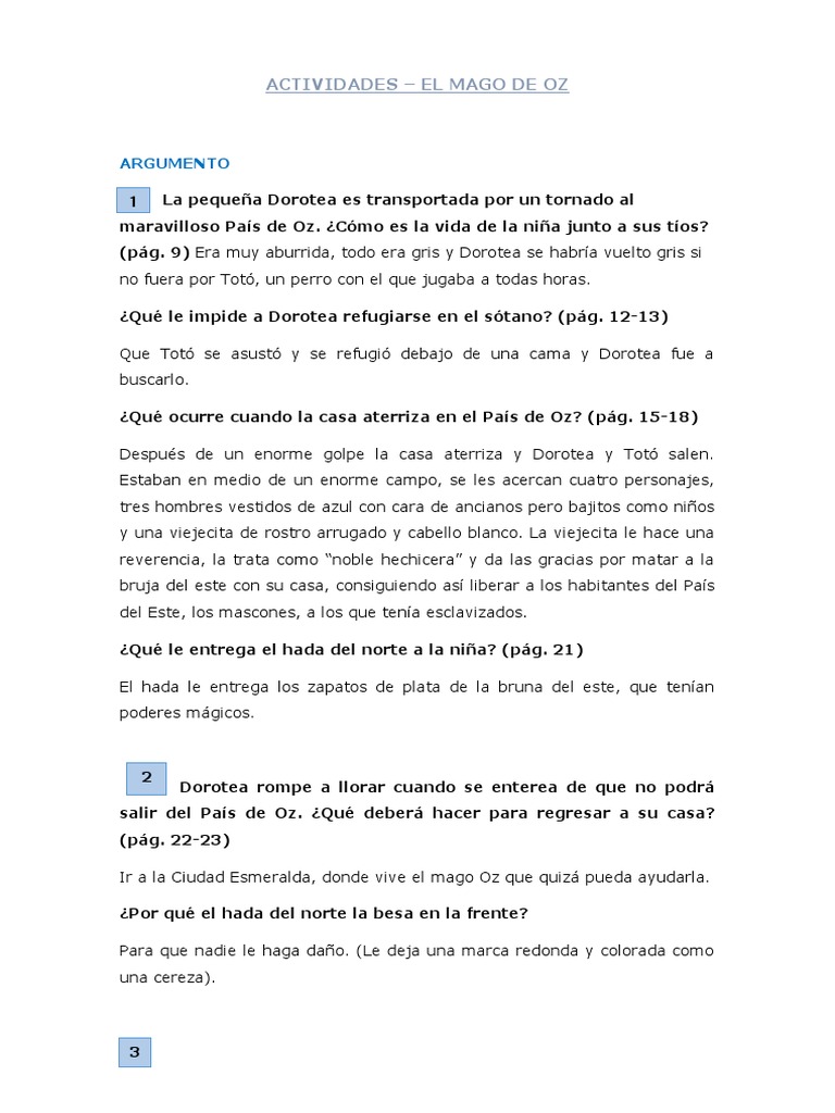 Actividades sobre El Mago de Oz | PDF