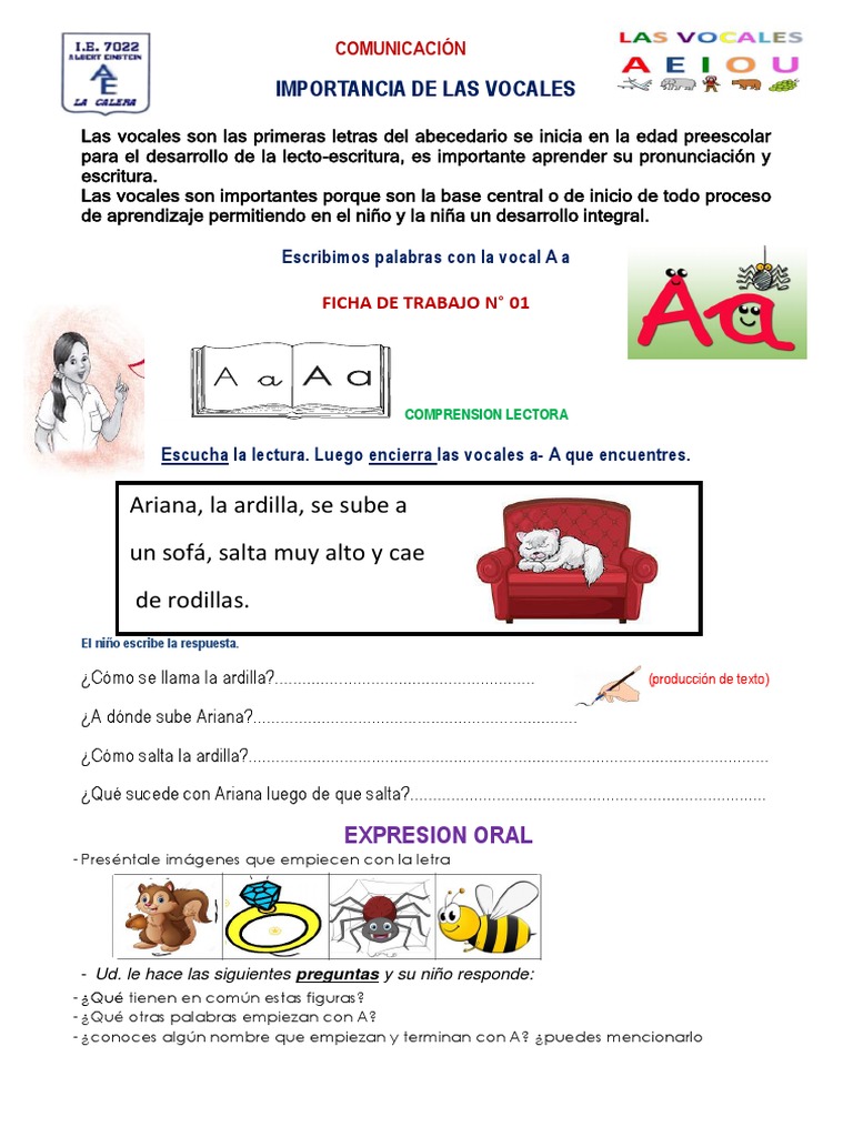 Actividades de Lectura con la Vocal A | PDF | Escritura