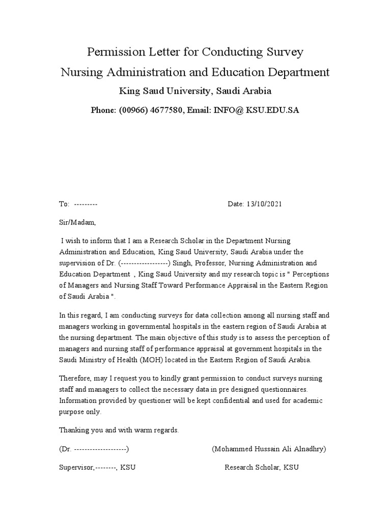 Permission Letter For Conducting Survey | PDF | Business