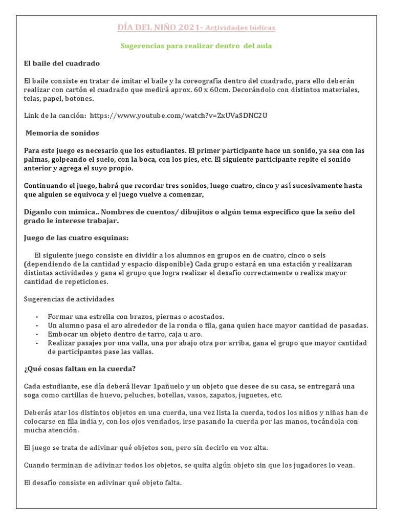 Juegos Dia Del Niño | PDF
