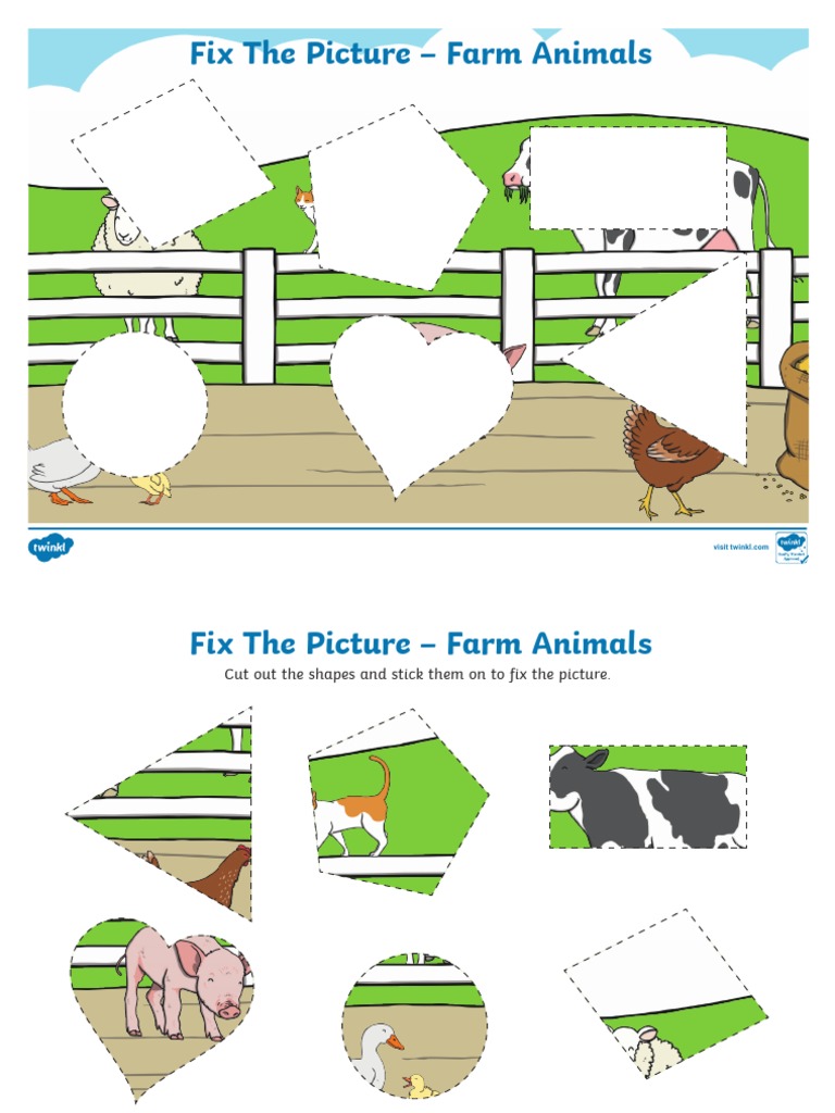 T TP 7546 Fix The Picture Farm Animals Cutting Skills Activity Sheet | PDF
