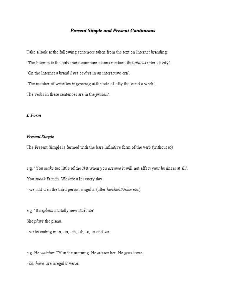 Present Simple and Present Continuous | PDF | Language Mechanics | Grammar